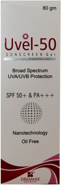 Broad Spectrum Sunscreen Gel - Uvel-50 Spf50+ Sunscreen Gel 80Gm ...